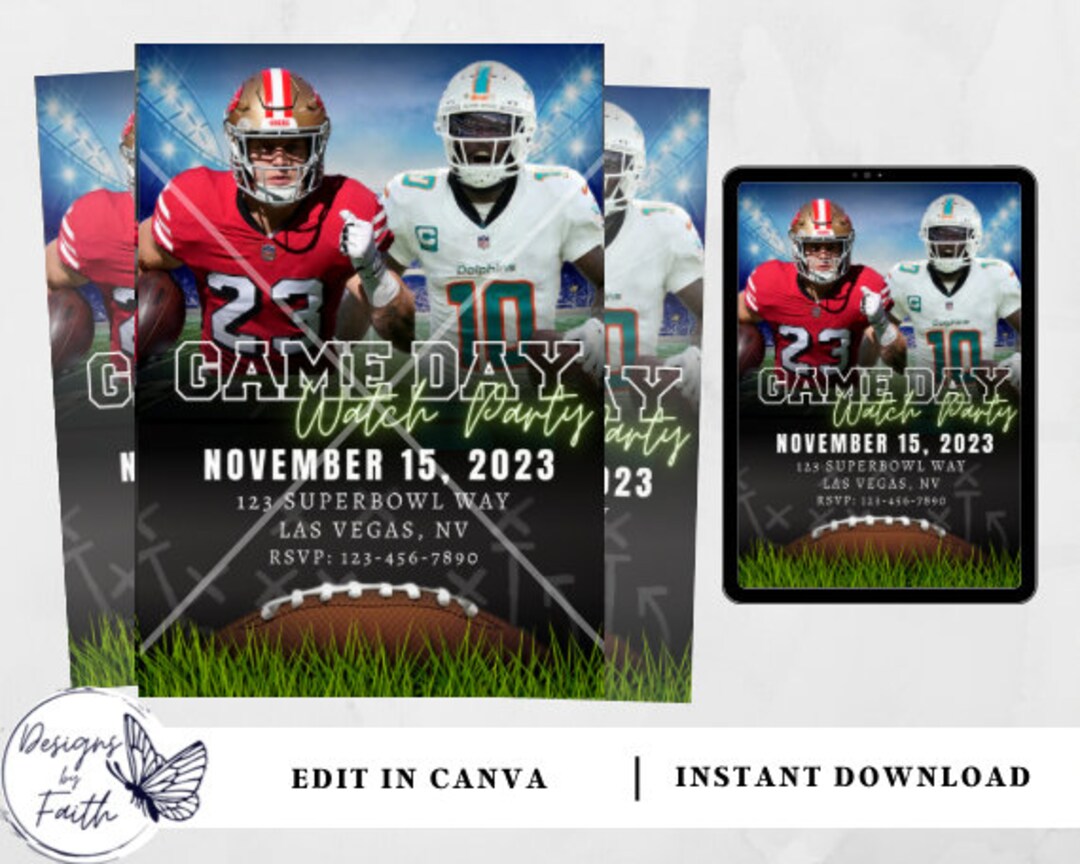 49ers Vs Dolphins Watch Party Invitation: Editable Football Invitation ...