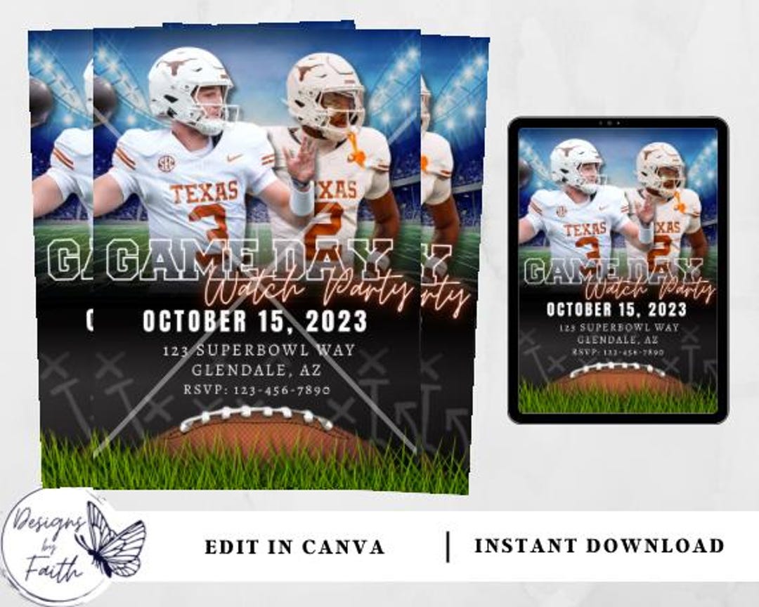 Texas Longhorns | Watch Party Invitation | Editable Football Invitation ...