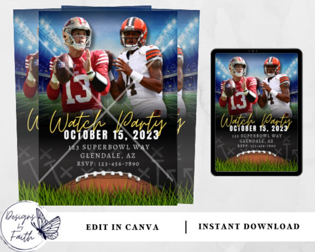 49ers V. Browns Watch Party Invitation | Editable Football Invitation ...