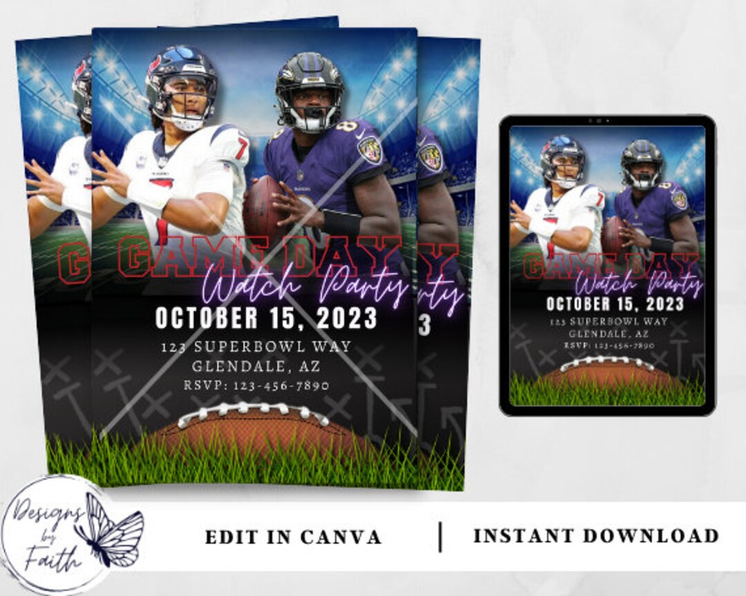 Texans Vs Ravens Football Watch Party Invitation (digital Invitation ...