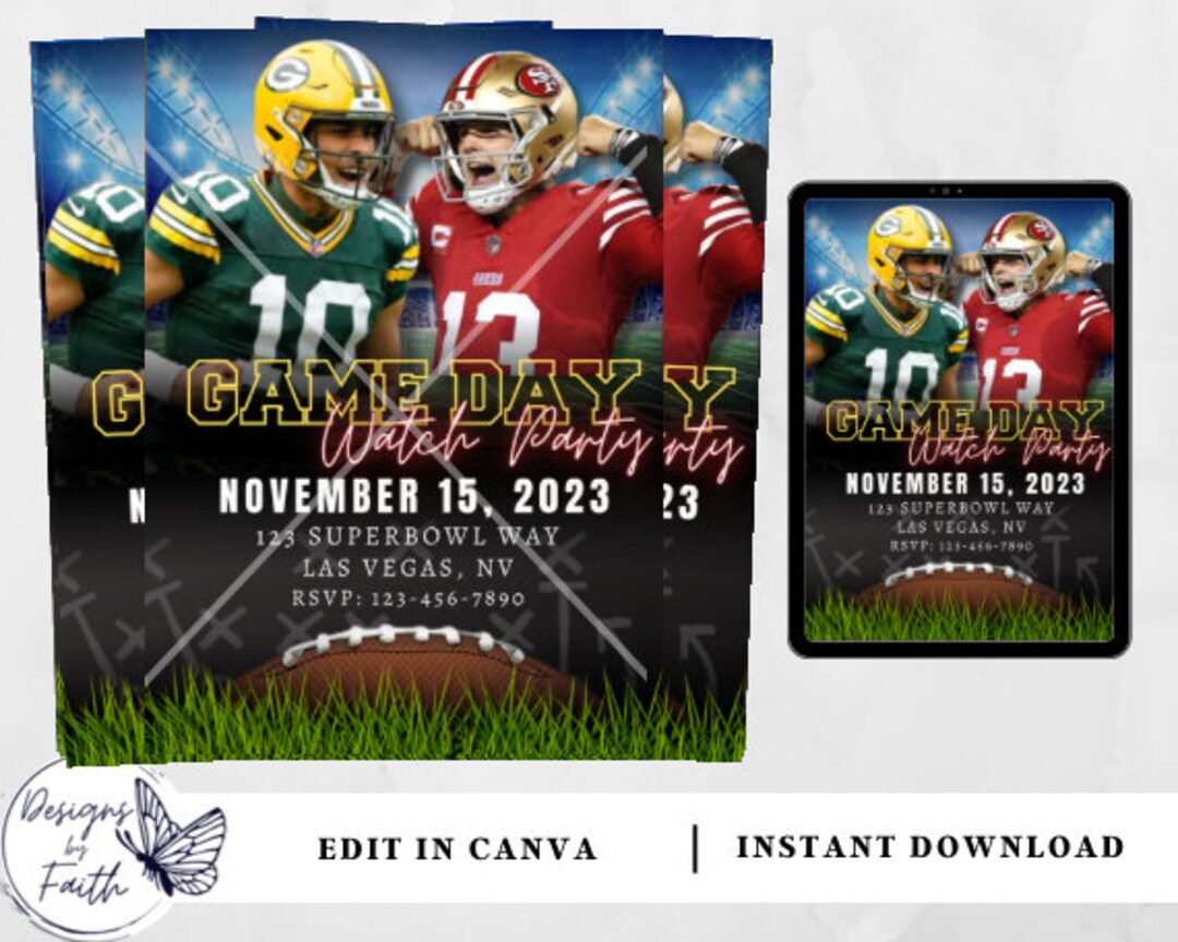 49ers Vs Green Bay Packers | Watch Party Invitation | Editable Football ...