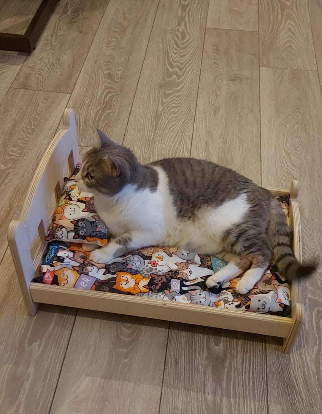 Handmade Wooden Cat Bed Modern Miniature Cat Furniture With Pillow ...