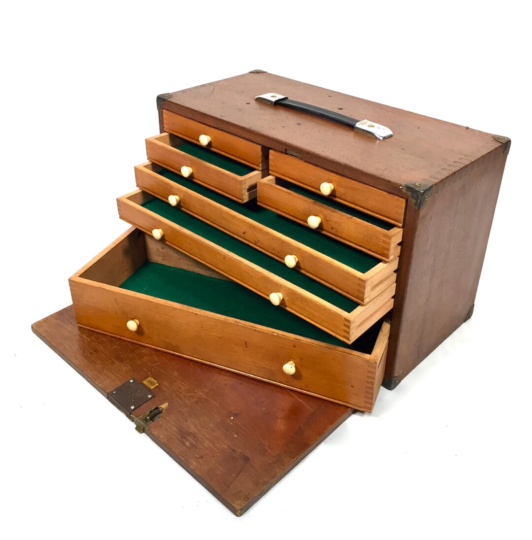 Antique Wooden Engineers Toolbox / Tool Box / Collectors Cabinet With ...