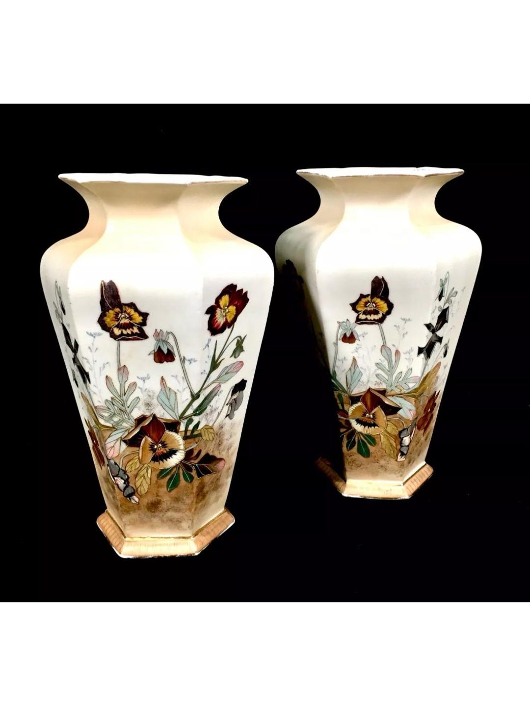 Pair of Antique Robert Hanke Vases Austrian Art / Floral Decoration / C ...
