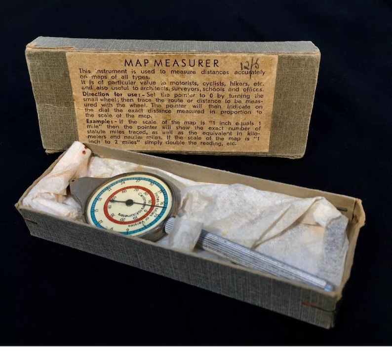 Antique Map Measurer Tool in Original Box / Inches to Miles / CM to KM ...
