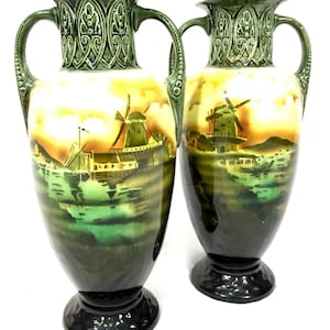 Antique Pair of Czechoslovakia Pottery Vases / Vase Showing Dutch ...