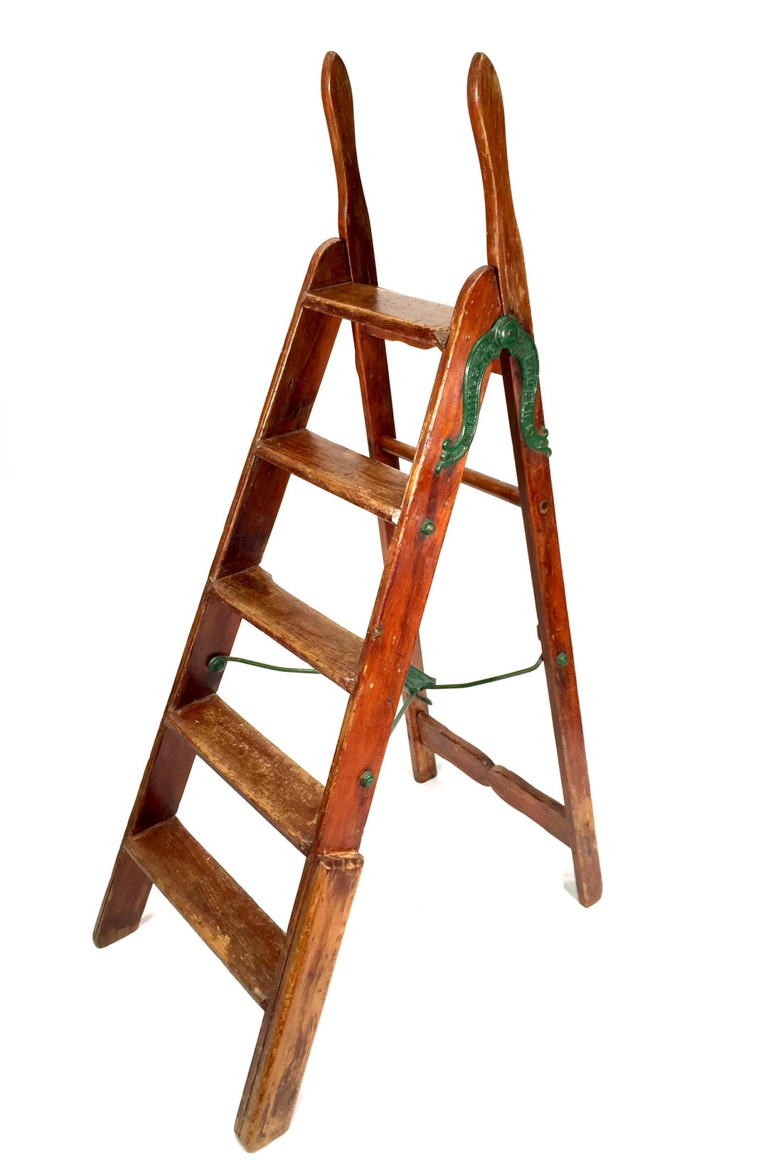 Antique Wooden Simplex Folding Ladder / Step Ladder / Stained Pine ...