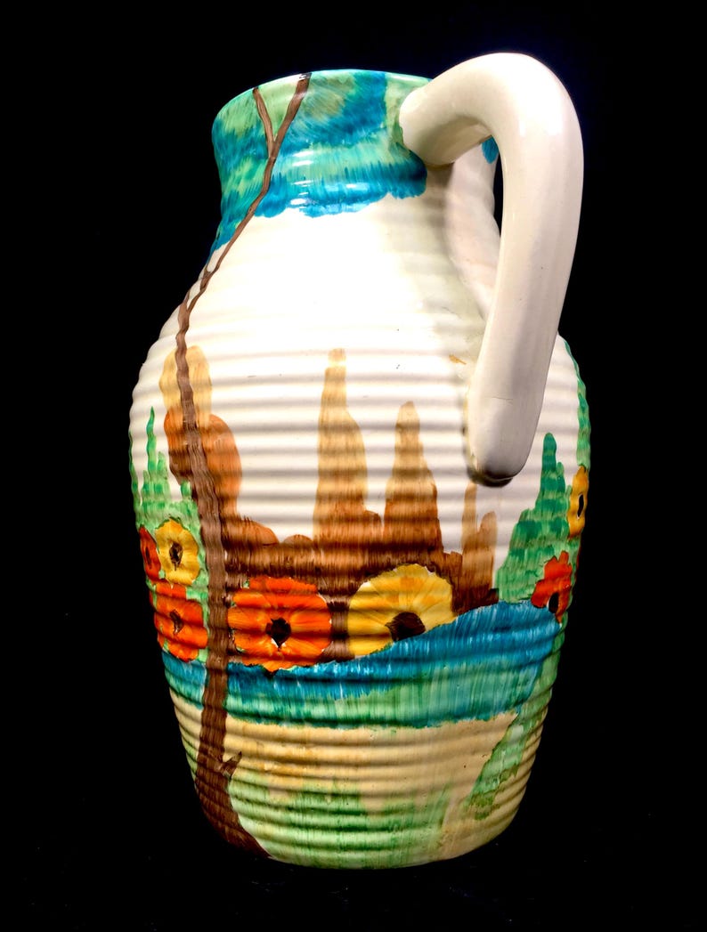 Antique Clarice Cliff - Sandon Lotus Jug Large / C1933 Art Deco Pottery ...