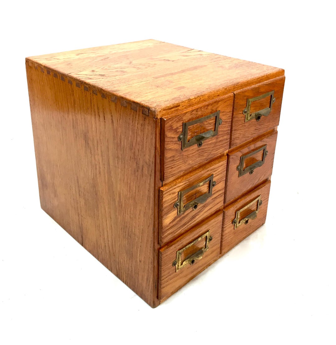 Antique Wooden Large Desktop Oak Stationery Index Filing Card Cabinet ...