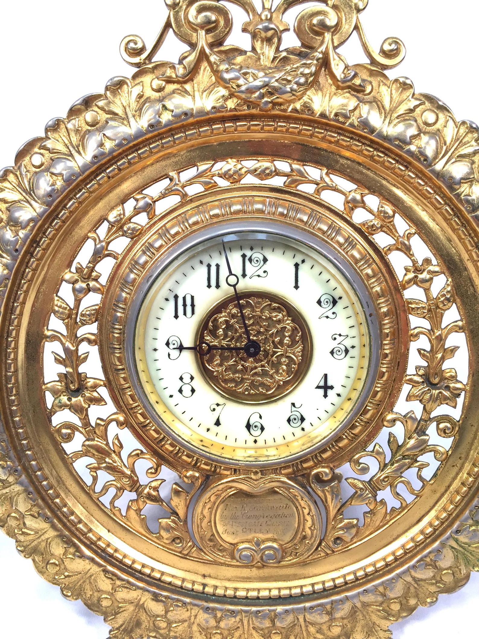 Antique Victorian Presentation Mantle Free Standing Gilt Metal Clock C ...