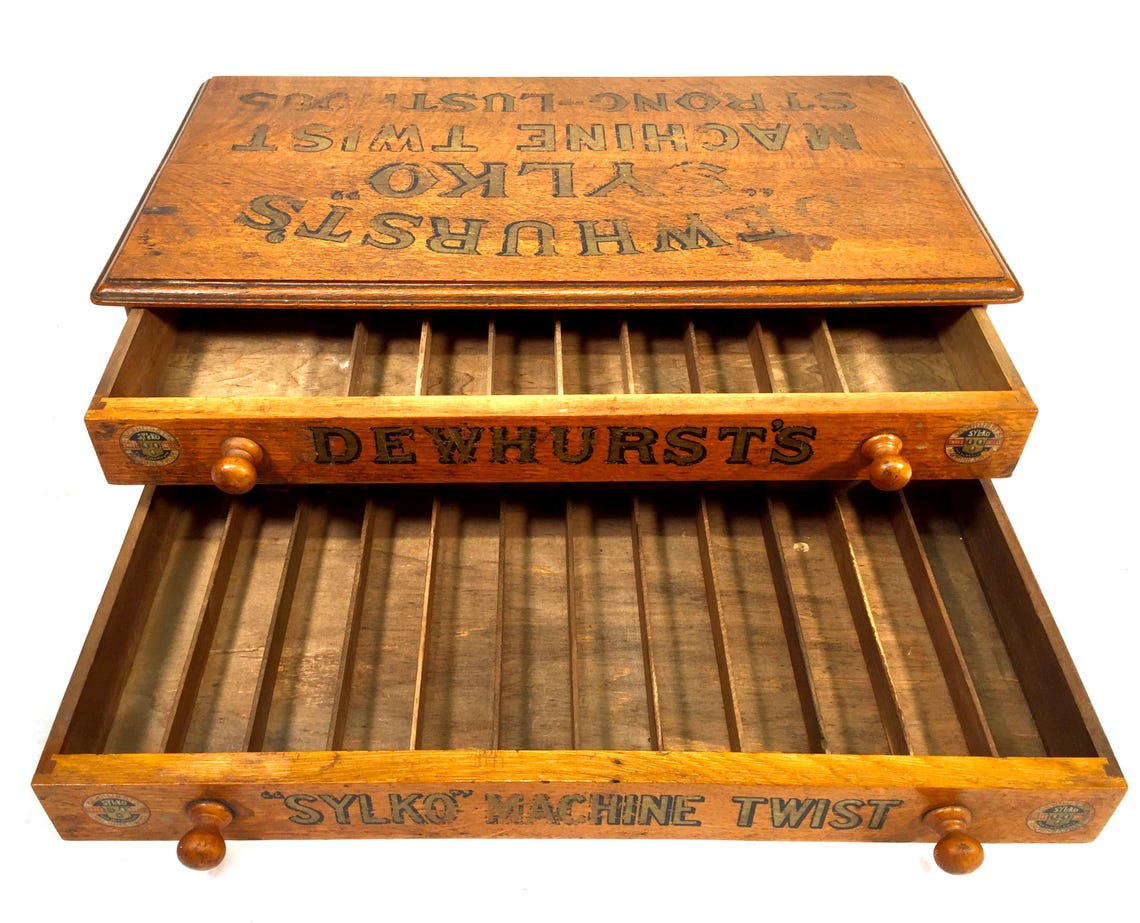 Antique Wooden Shop Display Sewing Cabinet for Dewhurst Sylko Spool ...