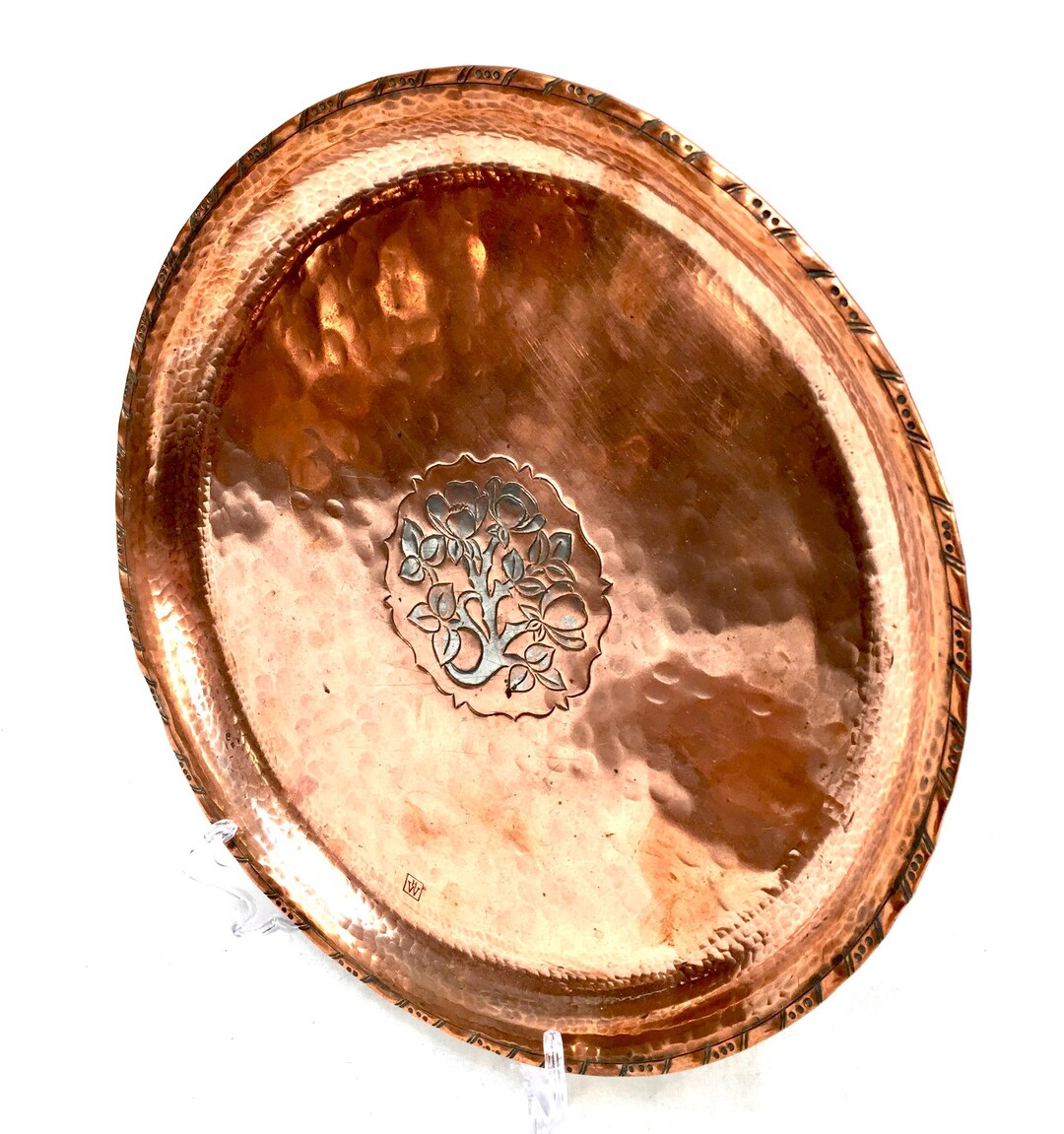 Antique Arts and Crafts Copper & Pewter Tray by Hugh Wallis / Plate C ...