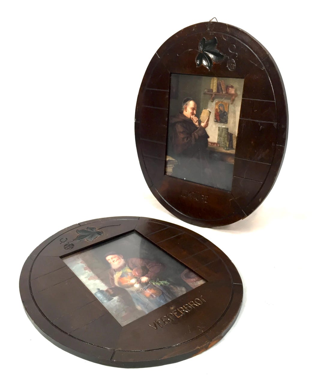 Antique Pair of German Black Forest Wooden Picture Frames With Prints ...