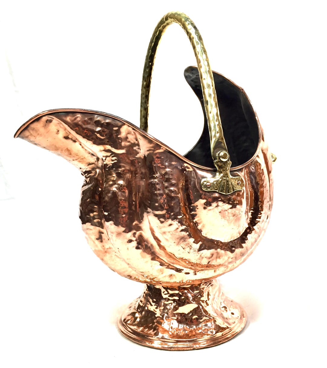 Antique Copper Fire Coal Scuttle With Brass Handle - Art Nouveau / 19th ...