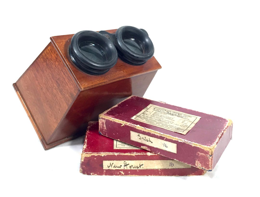 Antique Wooden Handheld Stereo Viewer / Stereoscope & Glass Slide Job C ...