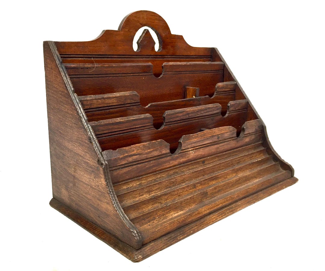 Antique Wooden Desktop Letter Rack / Stationery Holder Early 20th ...