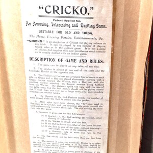 Antique Tabletop Cricket Game Toy in Original Box by the Cricko Company ...