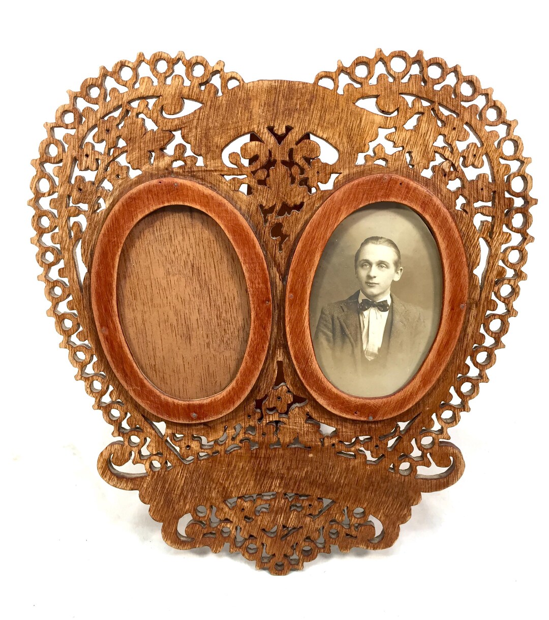 Antique Fretwork Wooden Heart Shaped Lovers Photo Picture Frame C.1900 ...