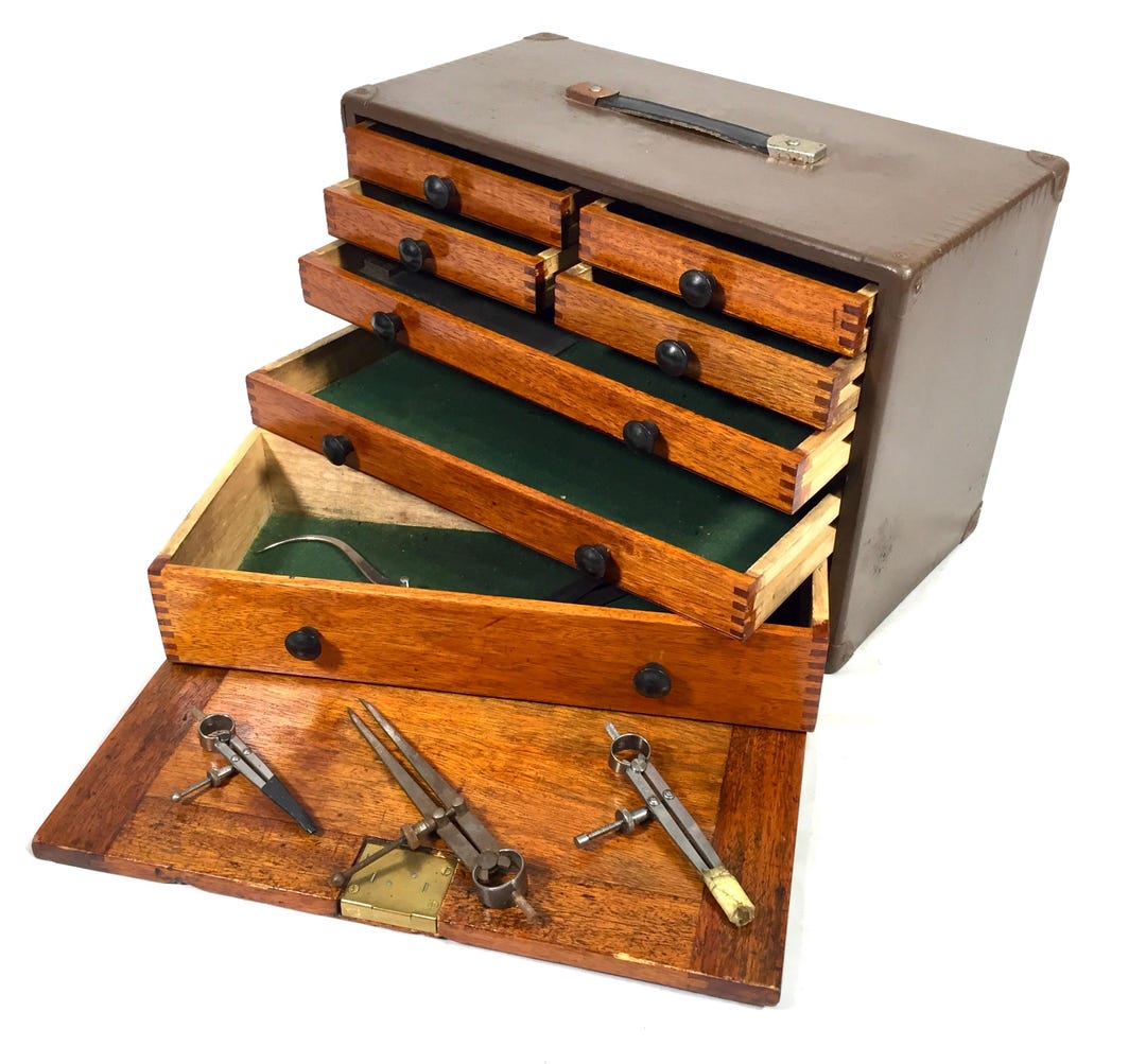 Antique Wooden Engineers Toolbox / Tool Box / Collectors Cabinet With ...