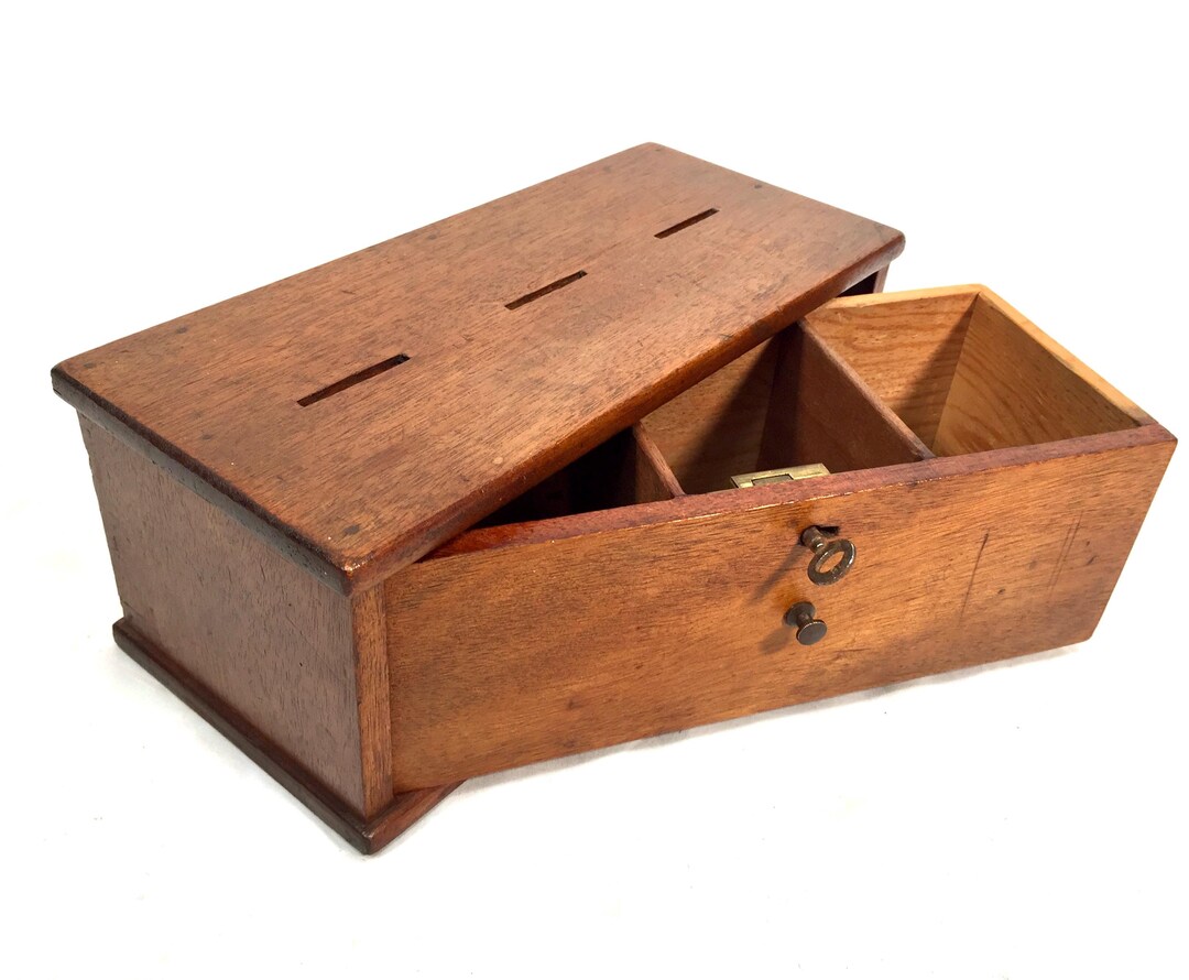 Antique Edwardian Wooden Money Box Coin Bank Box Church Donation With ...