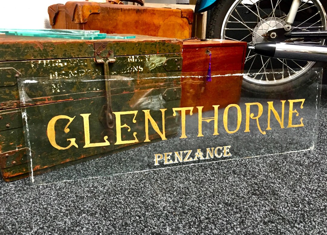 Vintage Glass Window Sign - Glass Sign Window From Glenthorne Penzance ...
