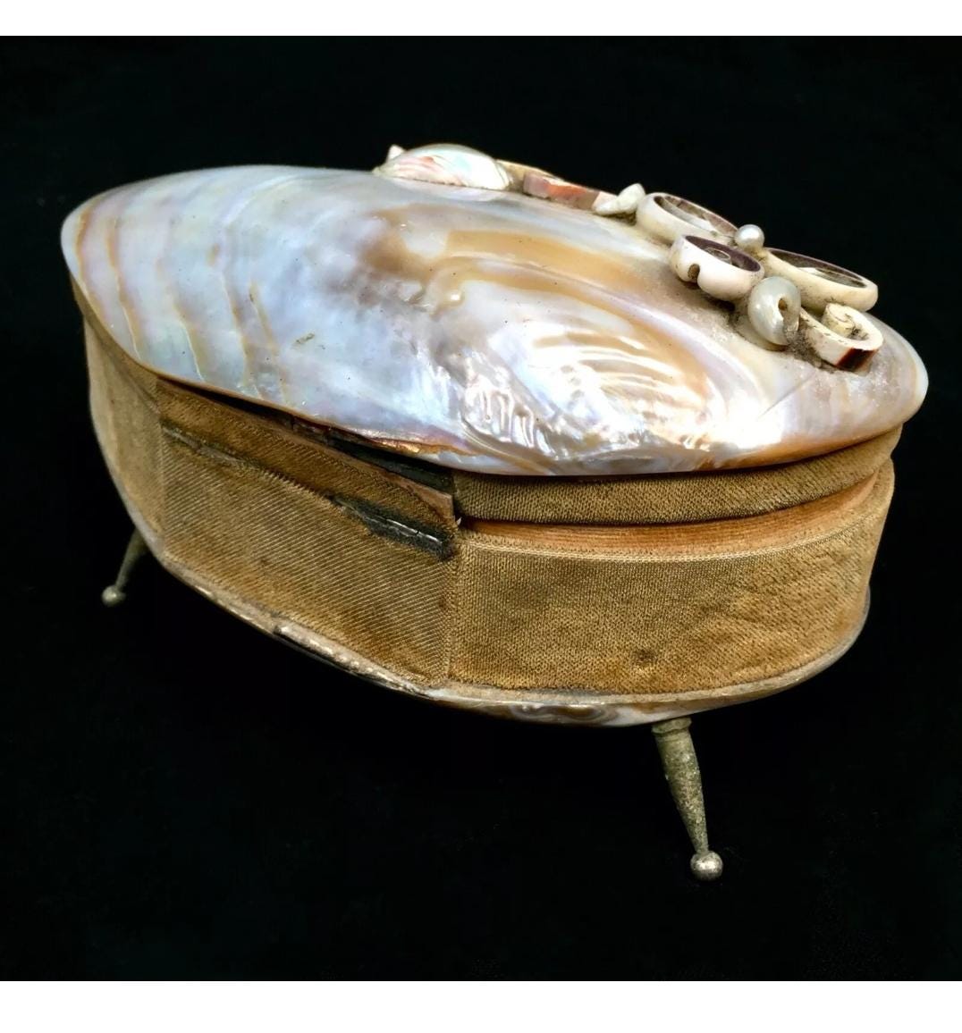 Antique Mother of Pearl & Shell Work Jewellery Box / Trinket Case ...