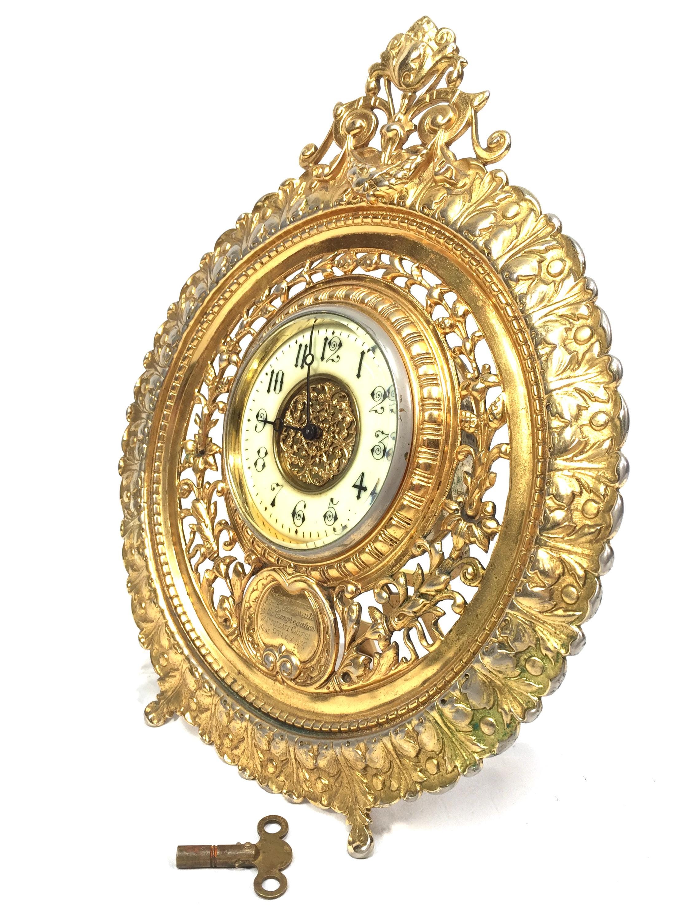Antique Victorian Presentation Mantle Free Standing Gilt Metal Clock C ...
