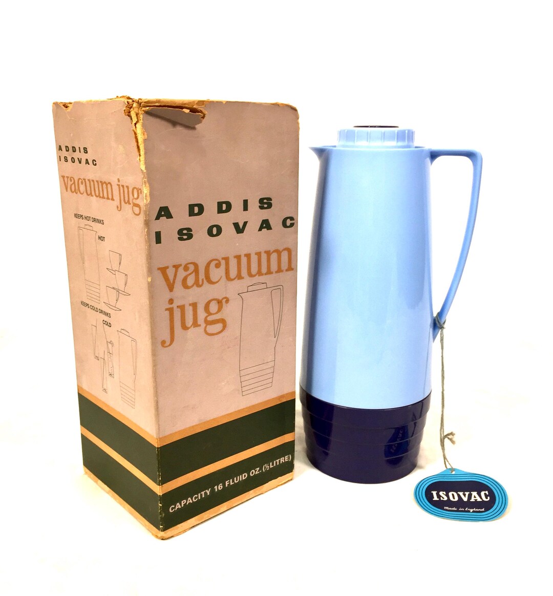 Vintage 1960s / 70s Addis Isovac Vacuum Travel Flask / Jug With Tags ...