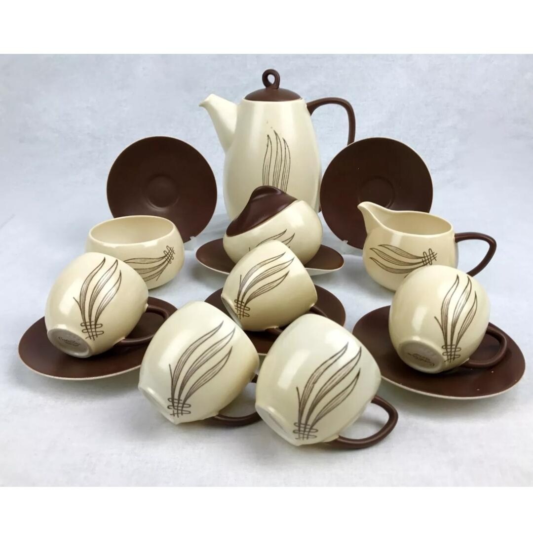 Carlton Ware Windswept Tea Set Brown and Cream / Vintage / Coffee / 15 ...