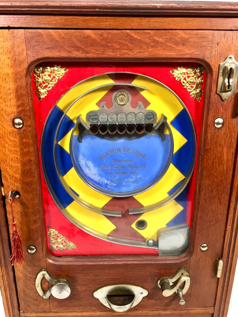 Antique Allwin De Luxe Arcade Coin Operated Penny Machine - Working ...
