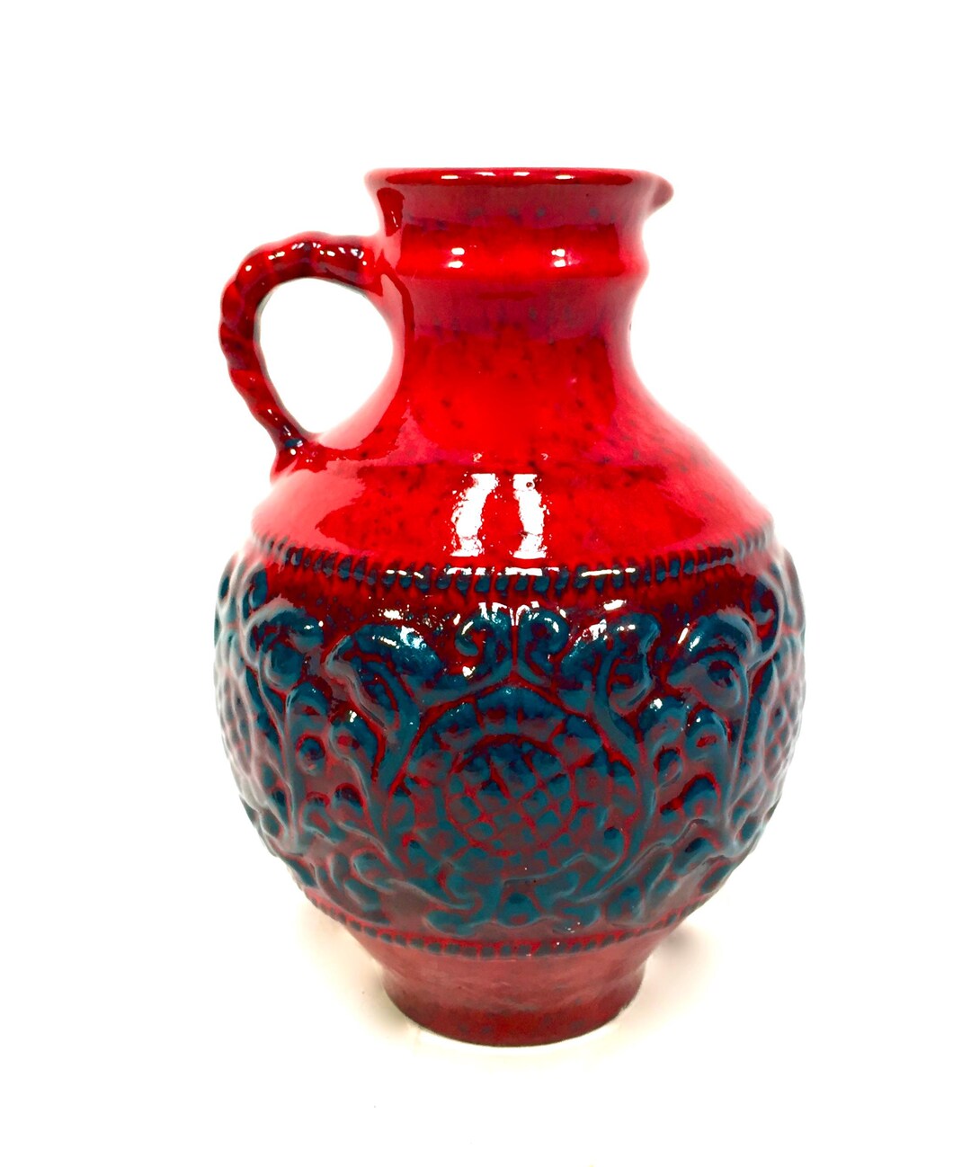Vintage West German Pottery Jasba Keramik Vase / Jug / Red & Blue Retro ...