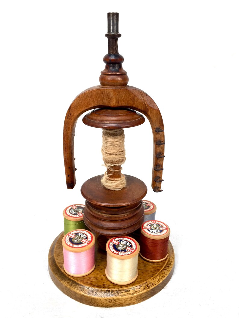 Antique Wooden Sewing Stand - Cotton Bobbin Holder / Spinning Wheel ...