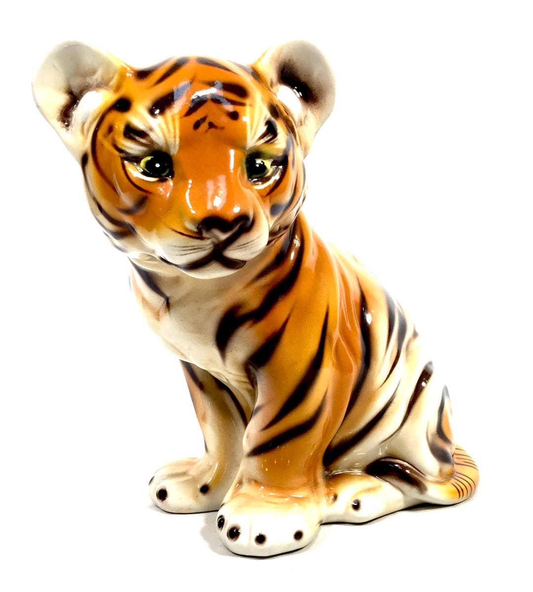 Vintage 1970s Tabletop Size Ceramic Tiger Statue / Sculpture Antique ...