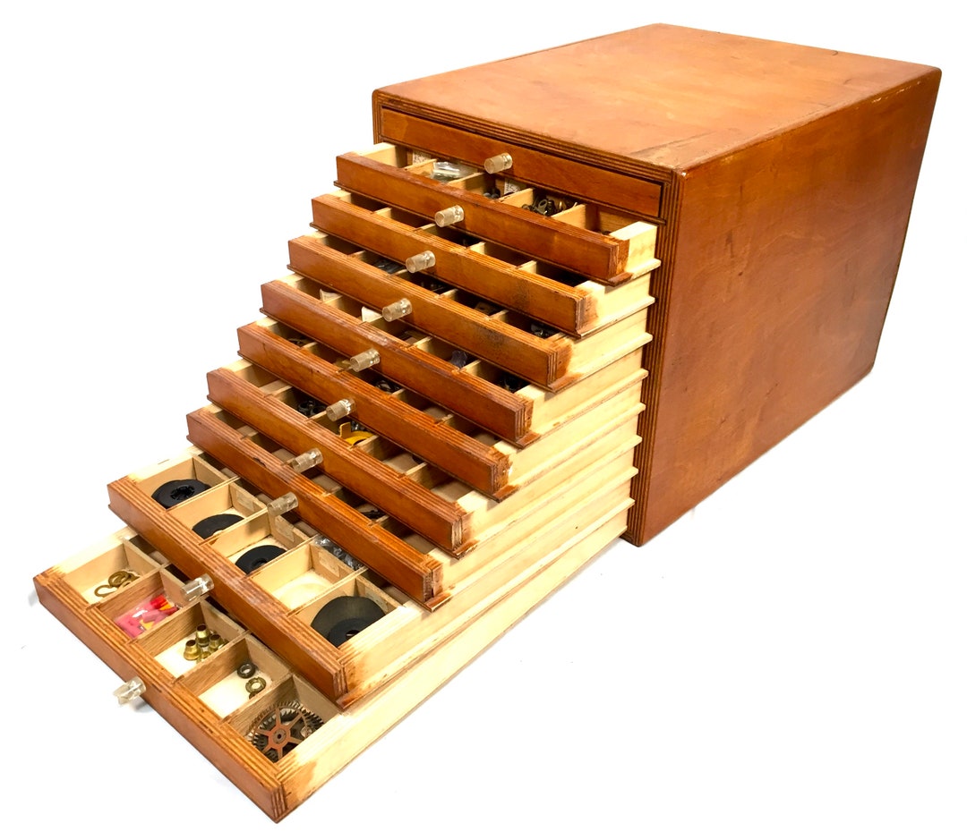 Antique Wooden Tabletop Collectors Chest of Drawers C.1950 With Tools ...