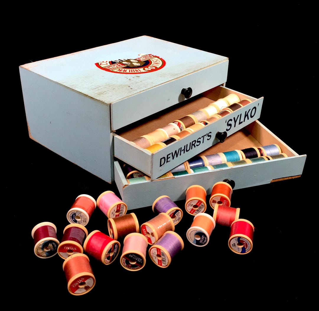 Antique Wooden Shop Display Sewing Cabinet for Dewhurst Sylko Spool ...