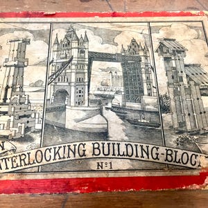 Antique 19th Century Wooden Interlocking Building Block Game / Boxed ...