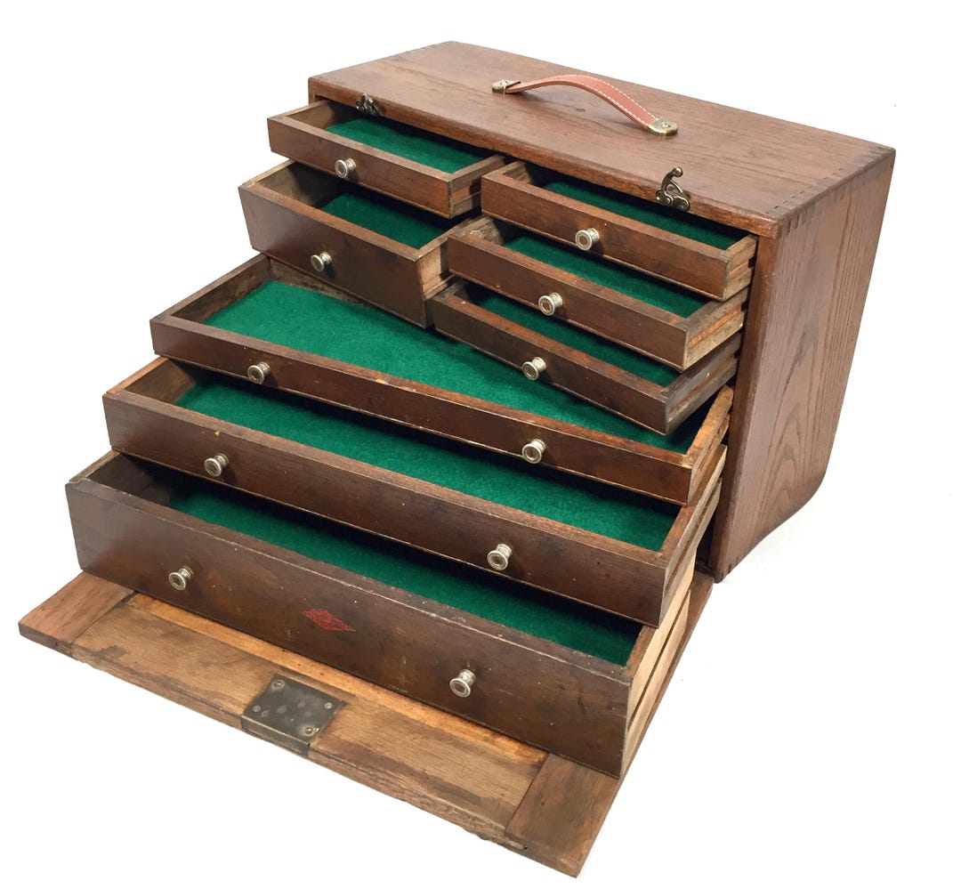 Antique Wooden Large Engineers Toolbox / Tool Box Collectors Cabinet by ...