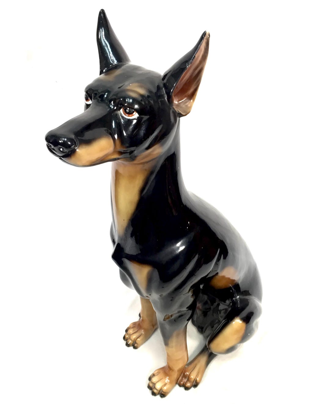 Vintage 1970s Life Size Ceramic Dobermann Dog Statue / Floor Standing ...