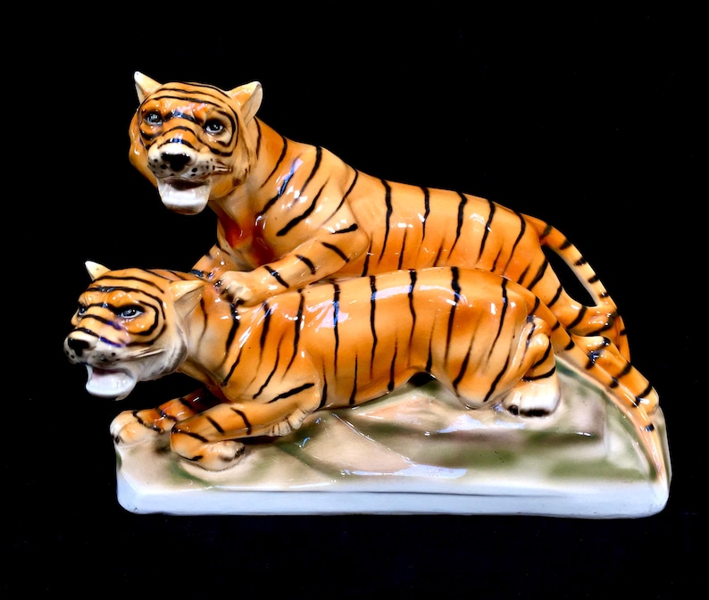 Antique German Sitzendorf Porcelain Tiger Figurine Statue / Art Deco ...