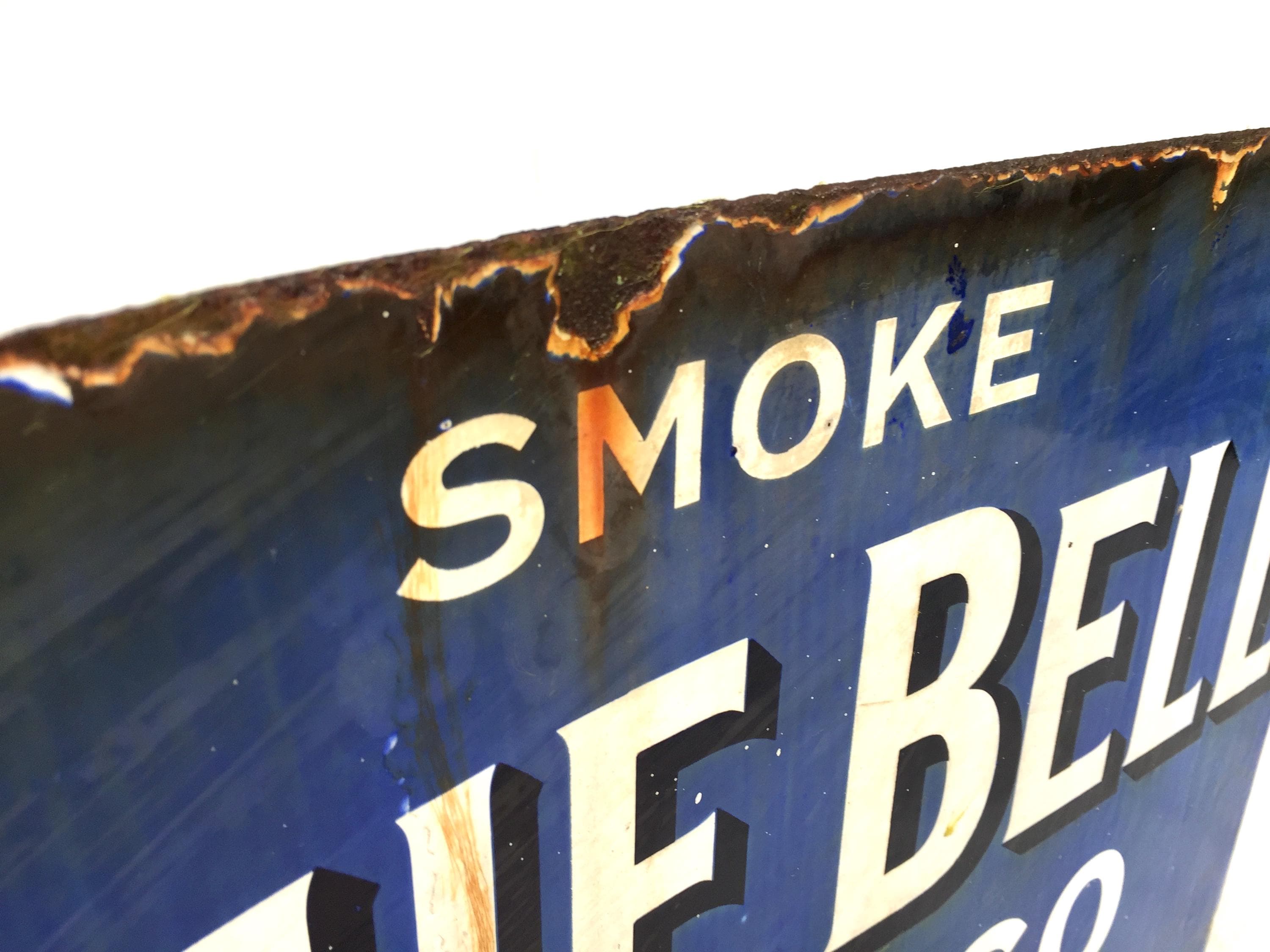 Blue Bell Vintage Porcelain Signs Bell System Blue Glass Sign 24" X 4"