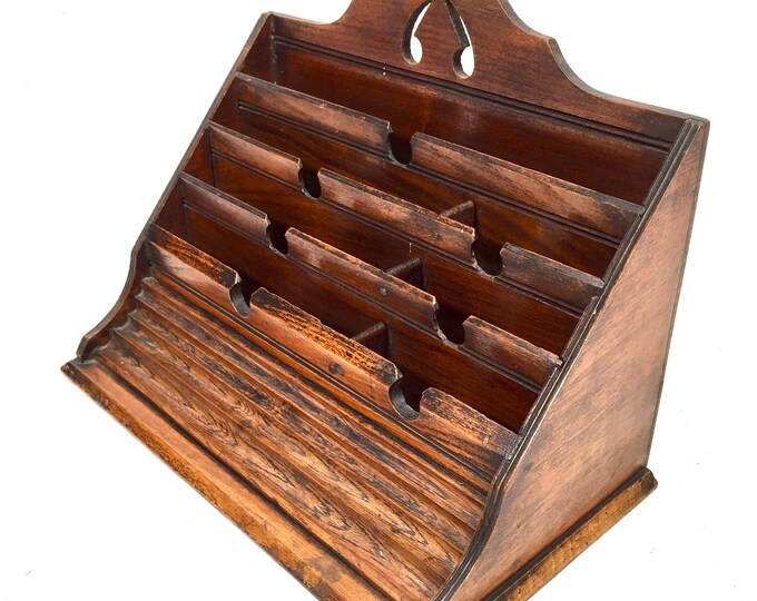 Antique Wooden Desktop Letter Rack / Stationery Holder Early 20th ...
