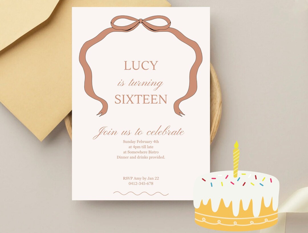 Bow Ribbon Birthday Invitation Editable Ribbon Birthday Invite ...