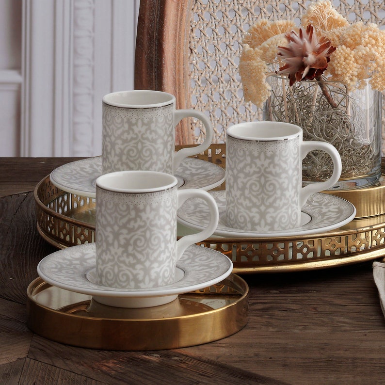 12 Piece Turkish Coffee Set of 6 Cups. Gural Porcelain Handmade ...