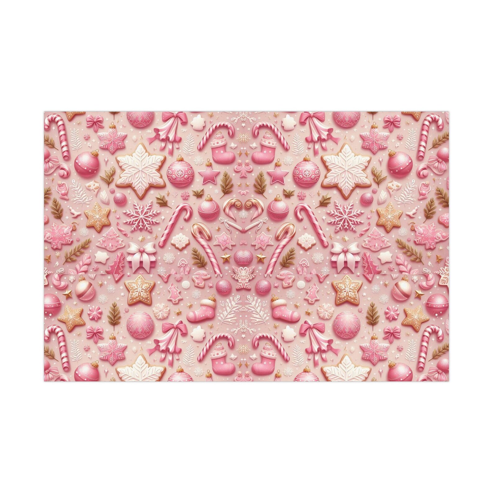 Pink Gingerbread Christmas Wrapping Paper Festive Holiday Gift Wrap ...