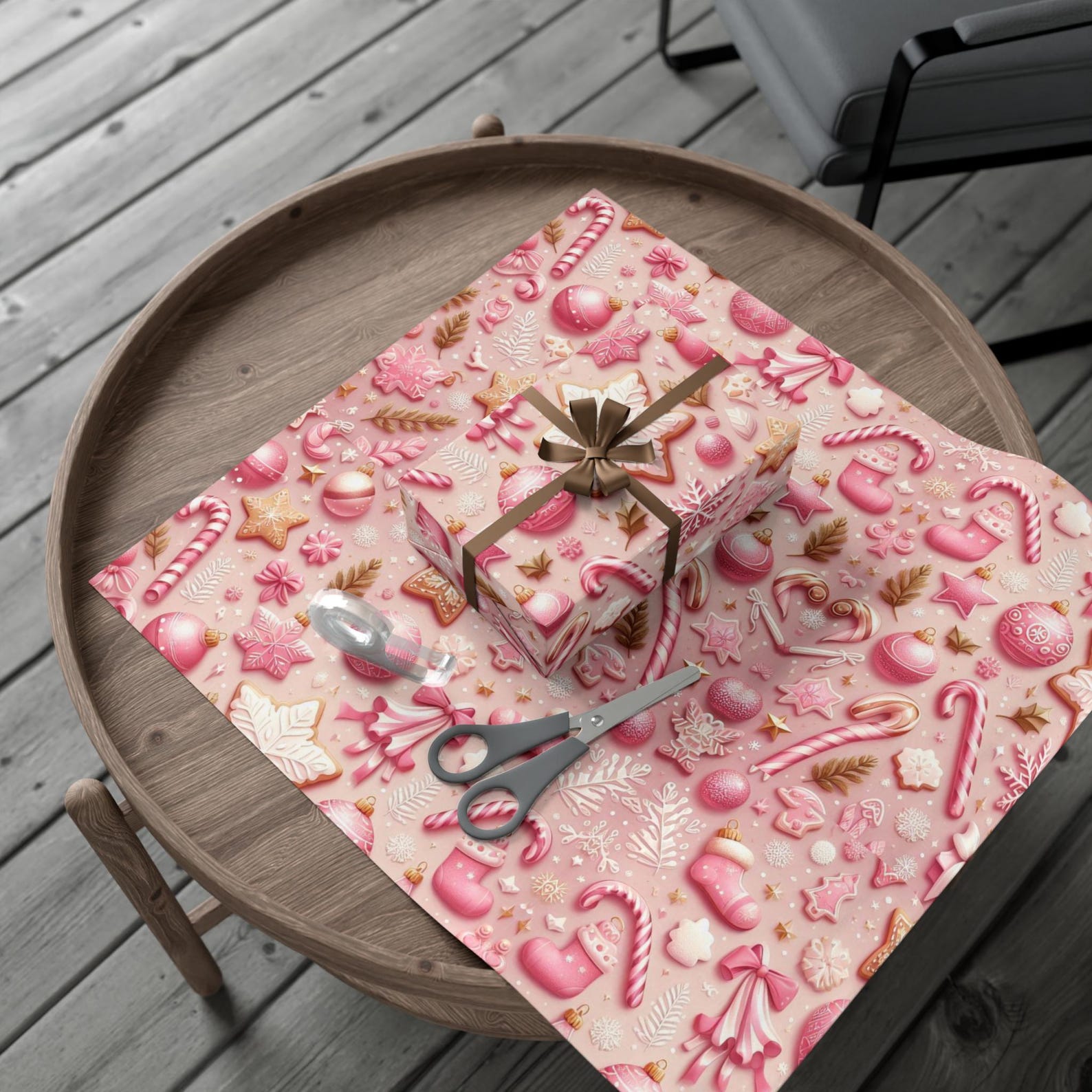 Pink Gingerbread Christmas Wrapping Paper Festive Holiday Gift Wrap ...
