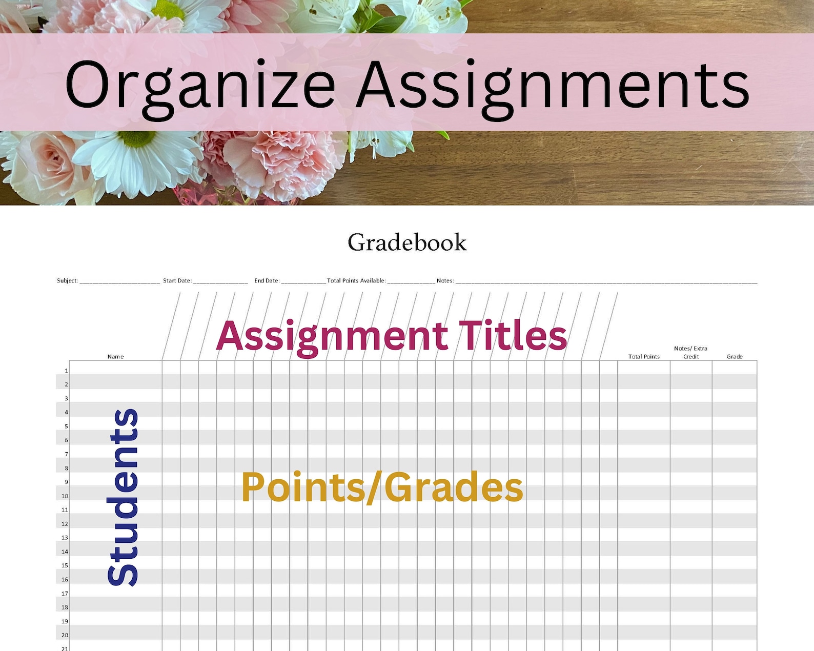 Printable Grade Book, Gradebook, Teacher Grade Tracker, Digital ...