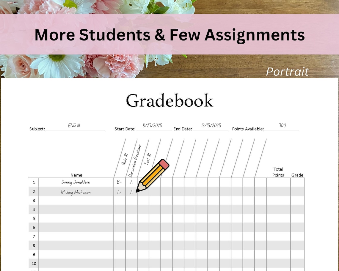 Printable Grade Book, Gradebook, Teacher Grade Tracker, Digital ...