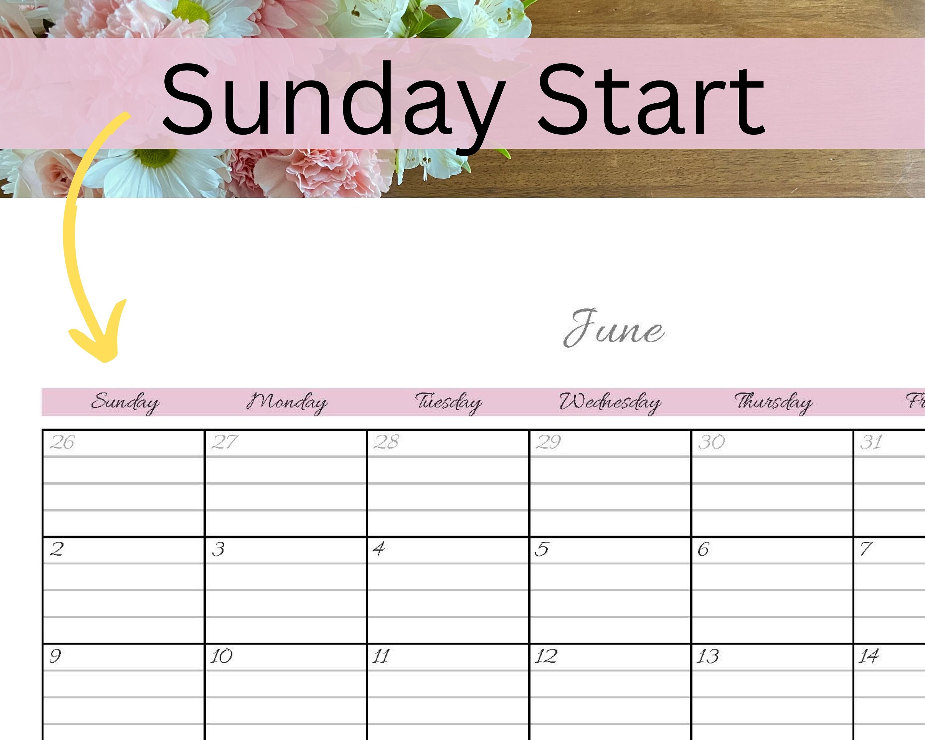2024 Calendar Monthly, Lined, Sunday Start, Printable Jan-dec 2024 Calendar, Landscape, 8.5x11 ...