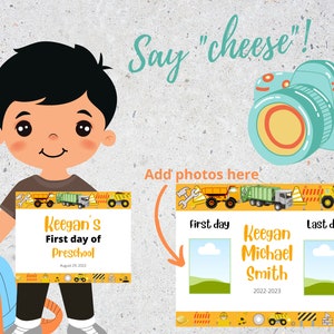 First Day of School Sign Printable 2022, Construction Trucks Theme ...