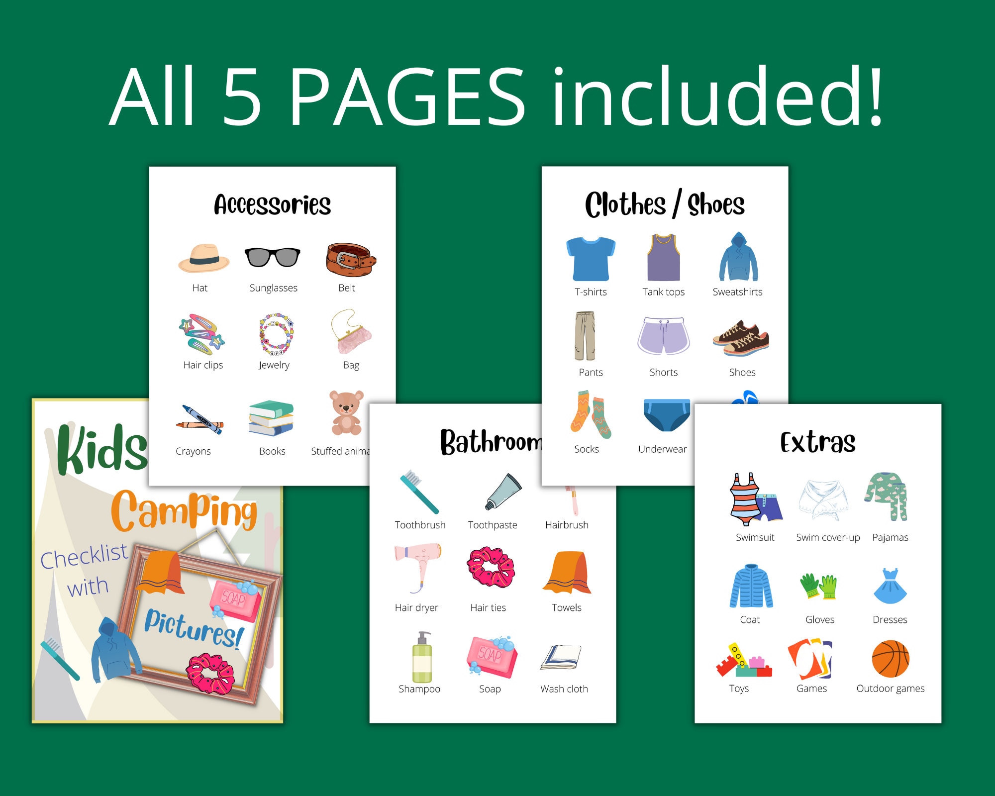 Camp Checklist With Pictures for Kids, Printable With Pictures and ...